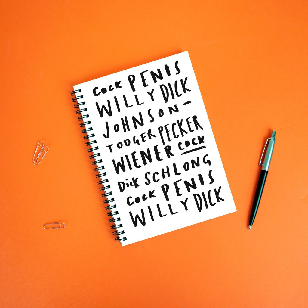 Willy Word Art Spiralled Notebook | Dick, Penis, Todger, Cock, Schlong ...
