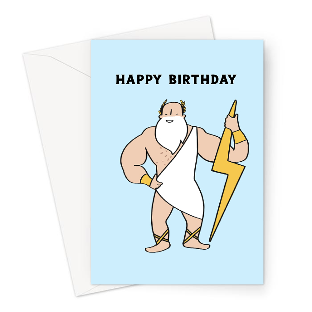Zeus Happy Birthday Greeting Card | Buff Zeus With Lightning Bolt ...