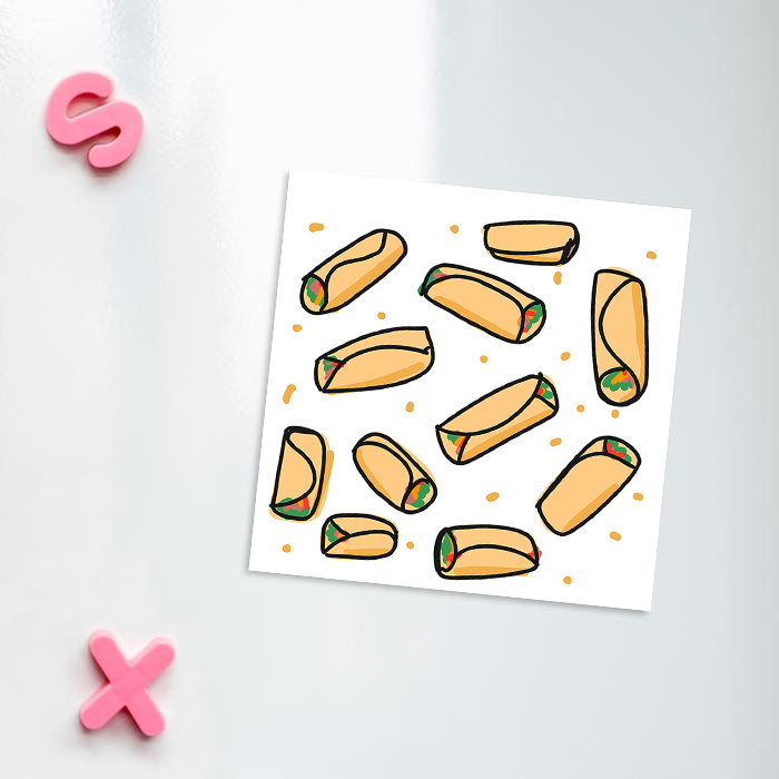 Burrito Print Fridge Magnet | Burritos Pattern Kitchen Magnet, Mexican ...