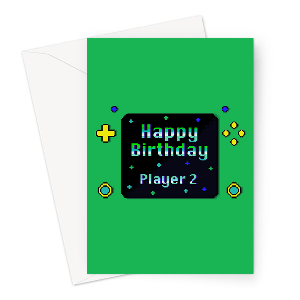 Happy Birthday Player 2 Greeting Card | Pixel Design Gaming Console ...