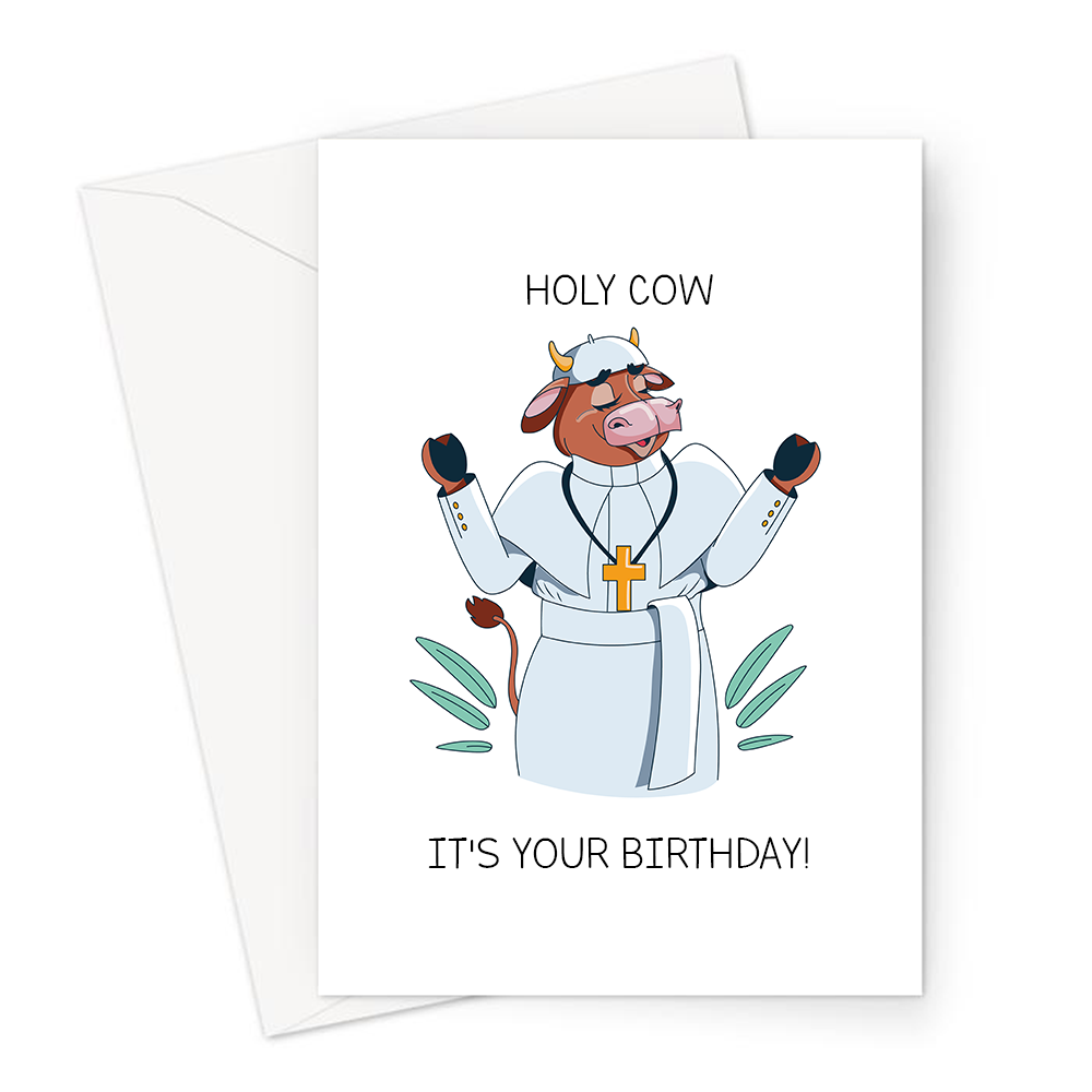 Holy Cow It's Your Birthday! Greeting Card | Funny Cow Pun Birthday ...