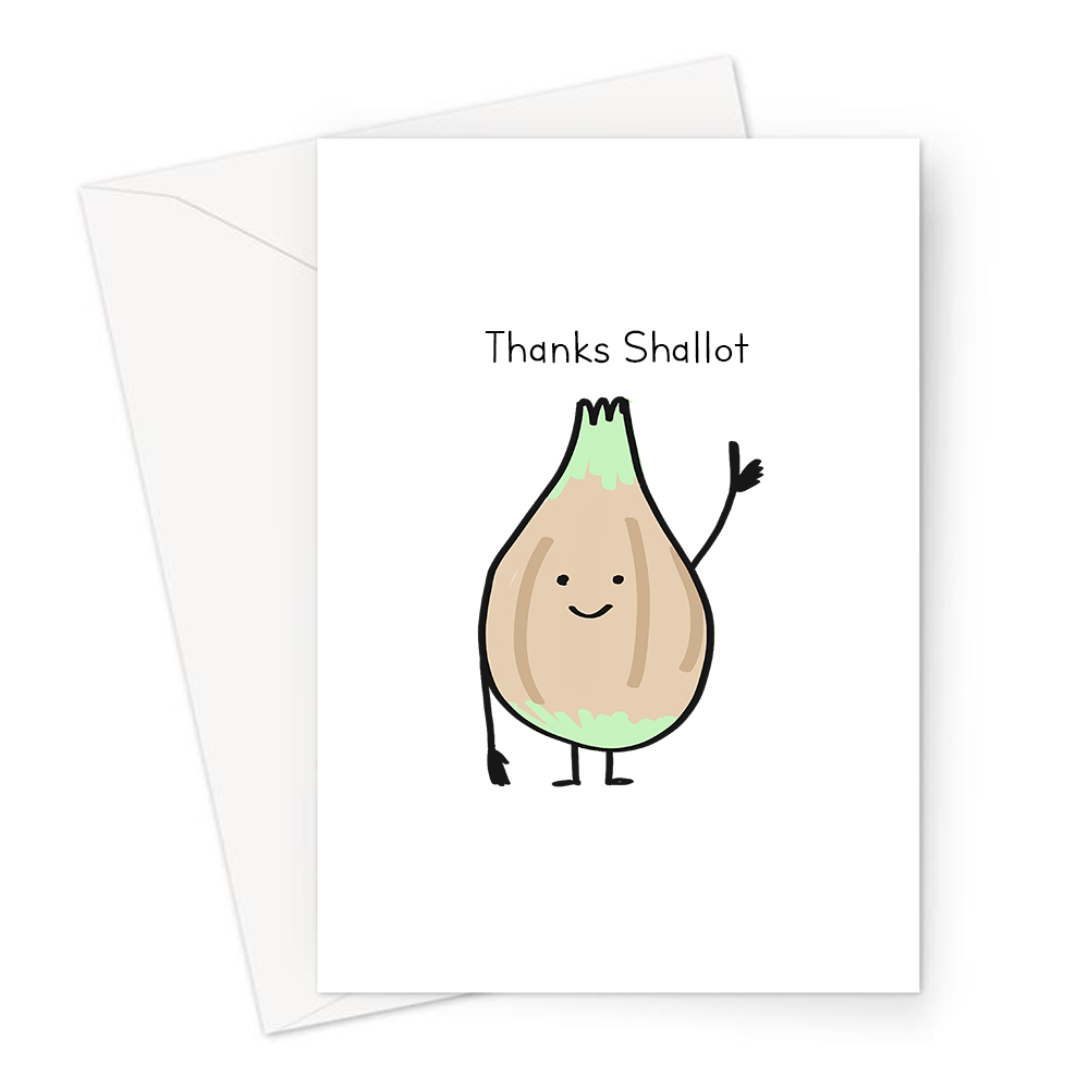 Thanks Shallot Greeting Card | Cute, Kawaii, Funny Food Pun Thank You ...