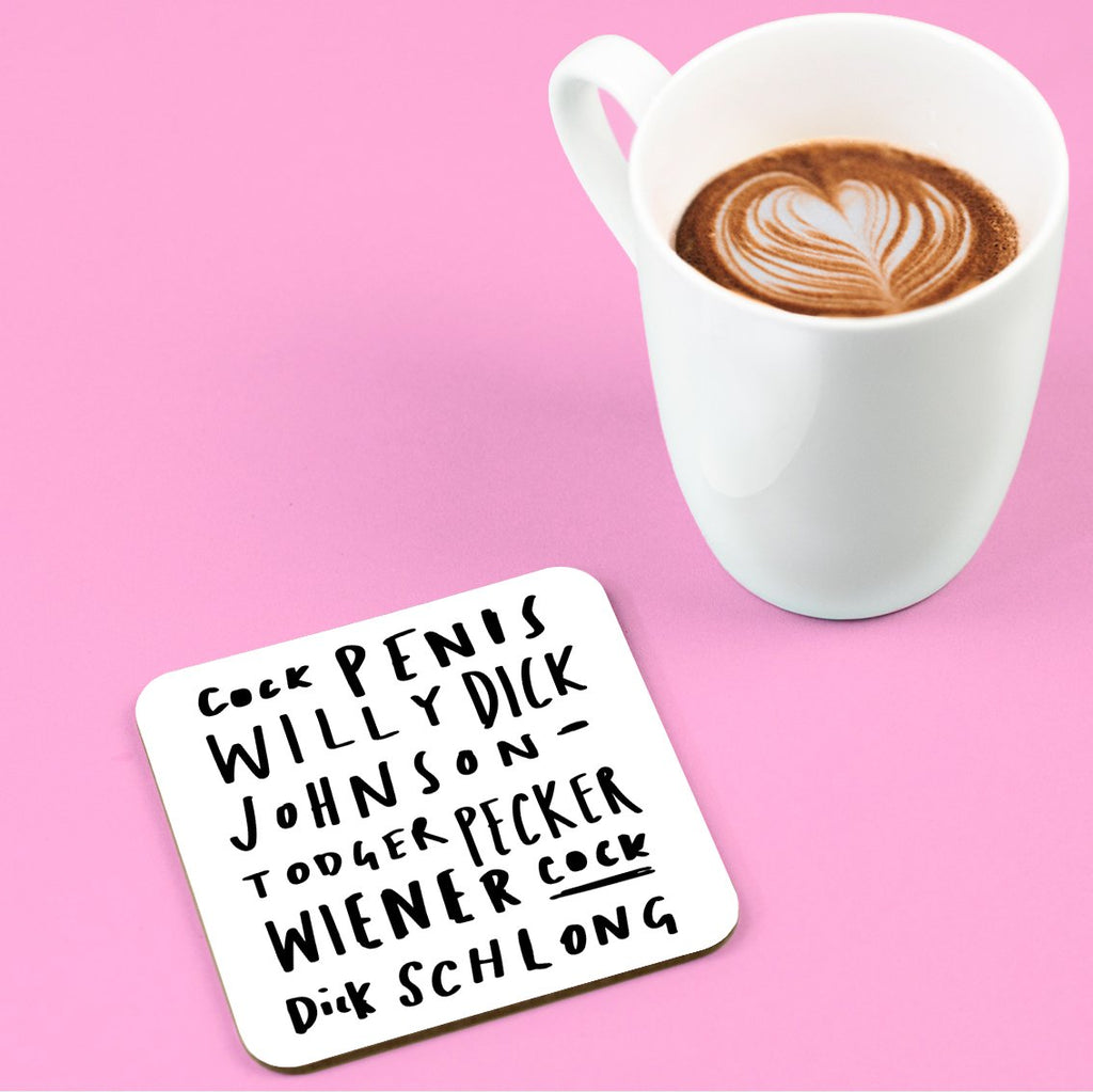 Willy Word Art Coaster | Dick, Penis, Todger, Cock, Schlong, Wiener ...