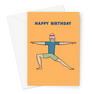 Yoga Man Happy Birthday Greeting Card | Yoga Man In Warrior One ...